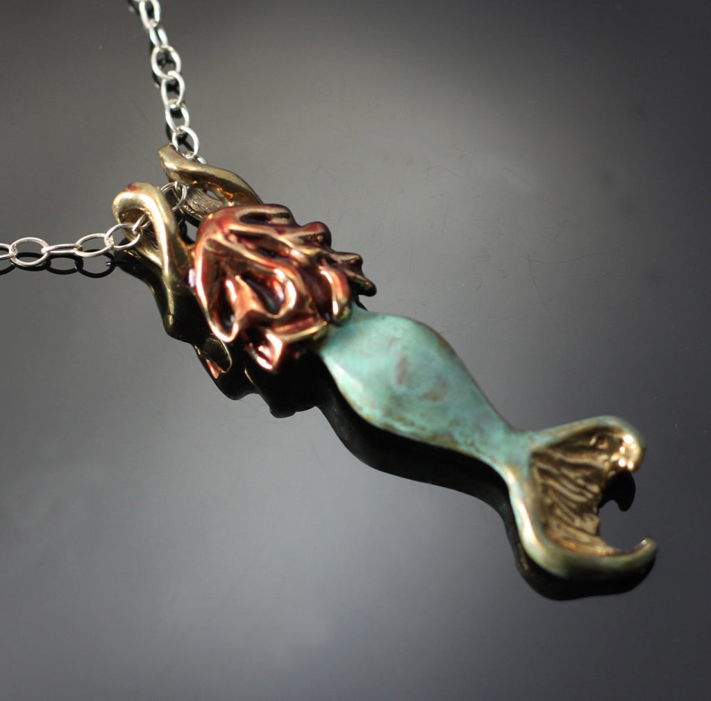 Bronze Redheaded Mermaid on chain-BRP1057R-chain – Anisa Jewelry